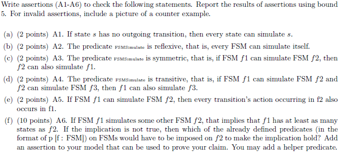 Solved Write Assertions A1 A6 To Check The Following 
