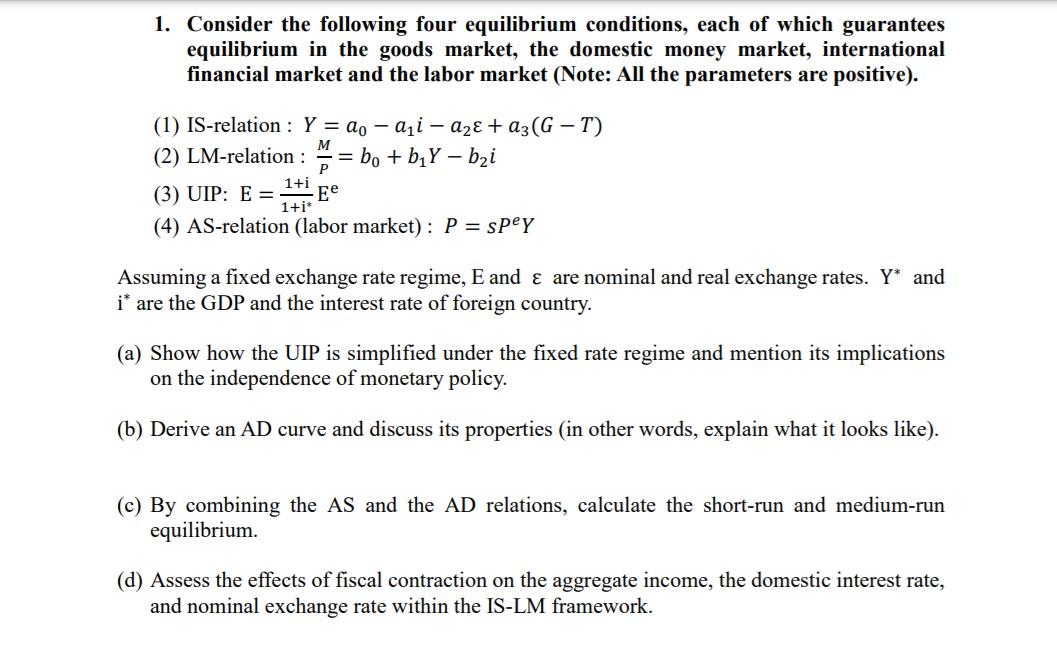 Solved 1. Consider the following four equilibrium | Chegg.com