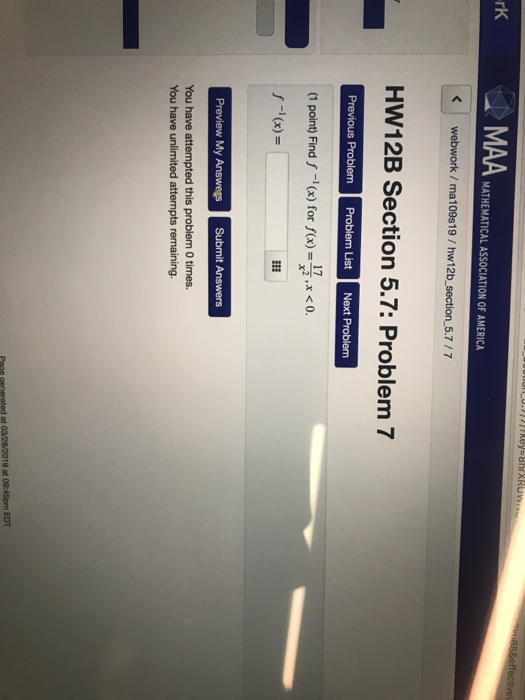 Solved rK MAA MATH MATHEMATICAL ASSOCIATION OF AMERICA | Chegg.com