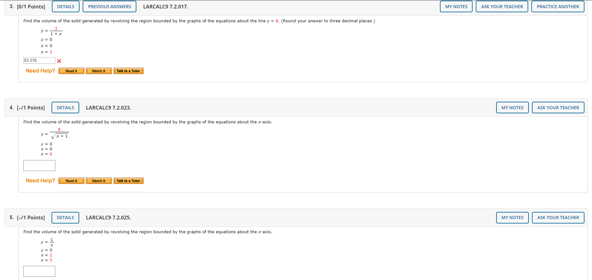 Solved 3. [0/1 Points] DETAILS PREVIOUS ANSWERS LARCALC9 | Chegg.com