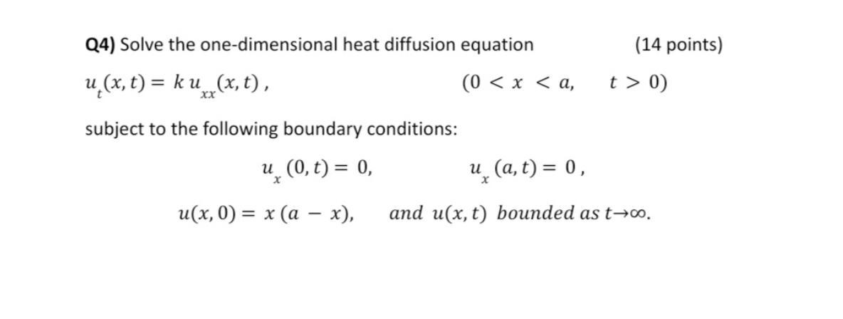 Solved Q4) Solve the one-dimensional heat diffusion equation | Chegg.com