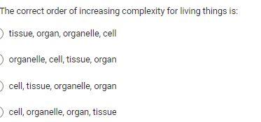 Solved The correct order of increasing complexity for living | Chegg.com