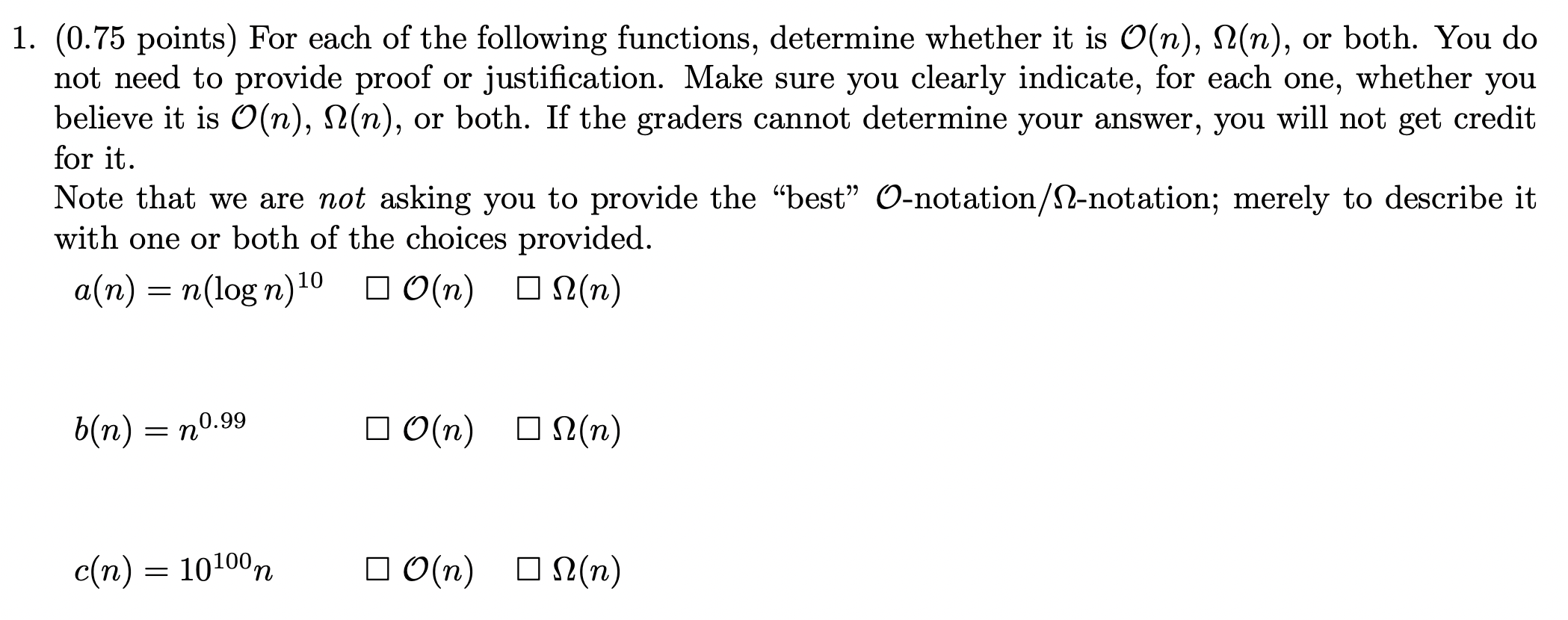 Solved 1. (0.75 points) For each of the following functions, | Chegg.com