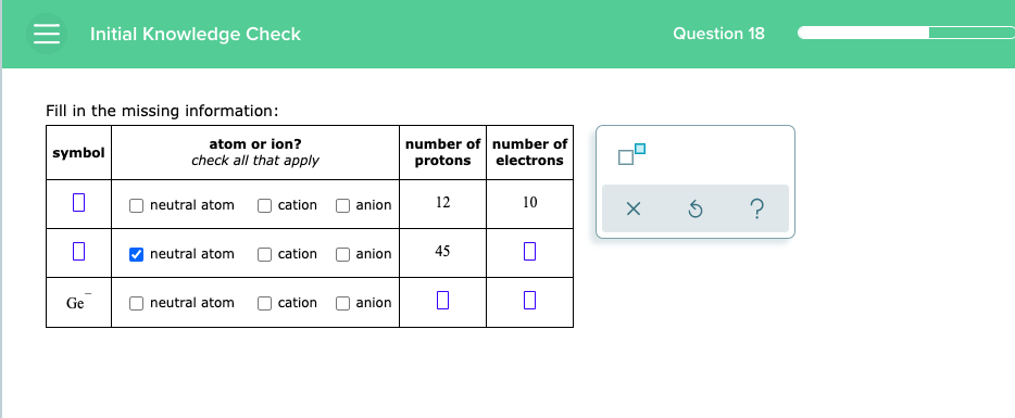 Solved = Initial Knowledge Check Question 18 Fill in the | Chegg.com