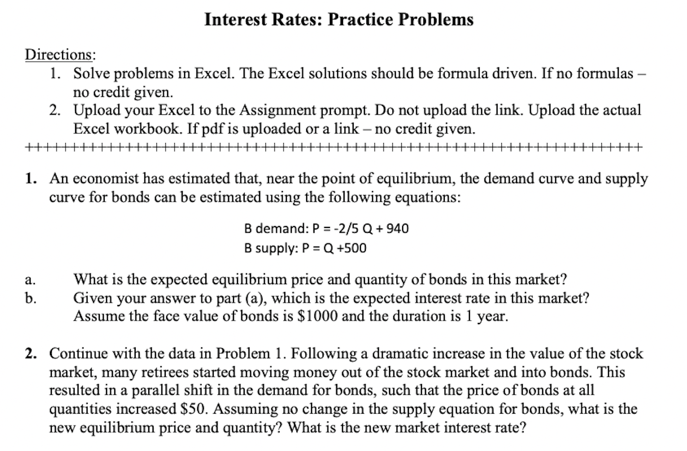 Solved Directions: 1. Solve problems in Excel. The Excel | Chegg.com