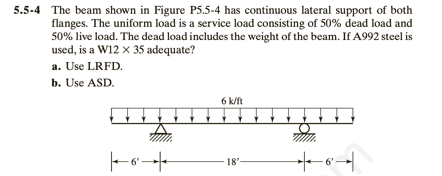 Solved 5-4 The beam shown in Figure P5.5-4 has continuous | Chegg.com