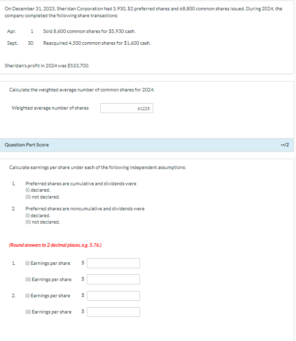 Solved On December 31, 2023, Sheridan Corporation had 5,930, | Chegg.com