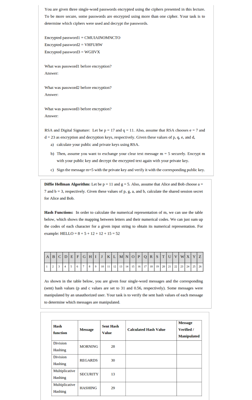 Solved You are given three single-word passwords encrypted | Chegg.com