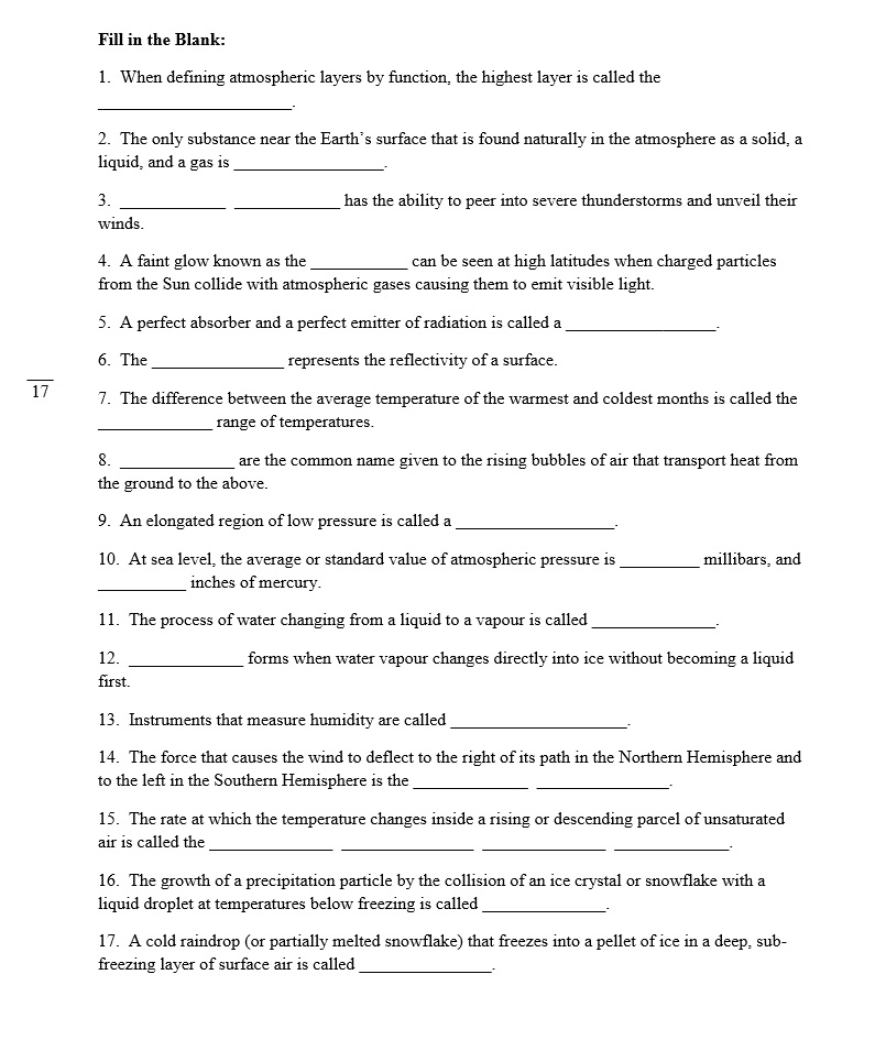 Solved Fill in the Blank: 1. When defining atmospheric | Chegg.com