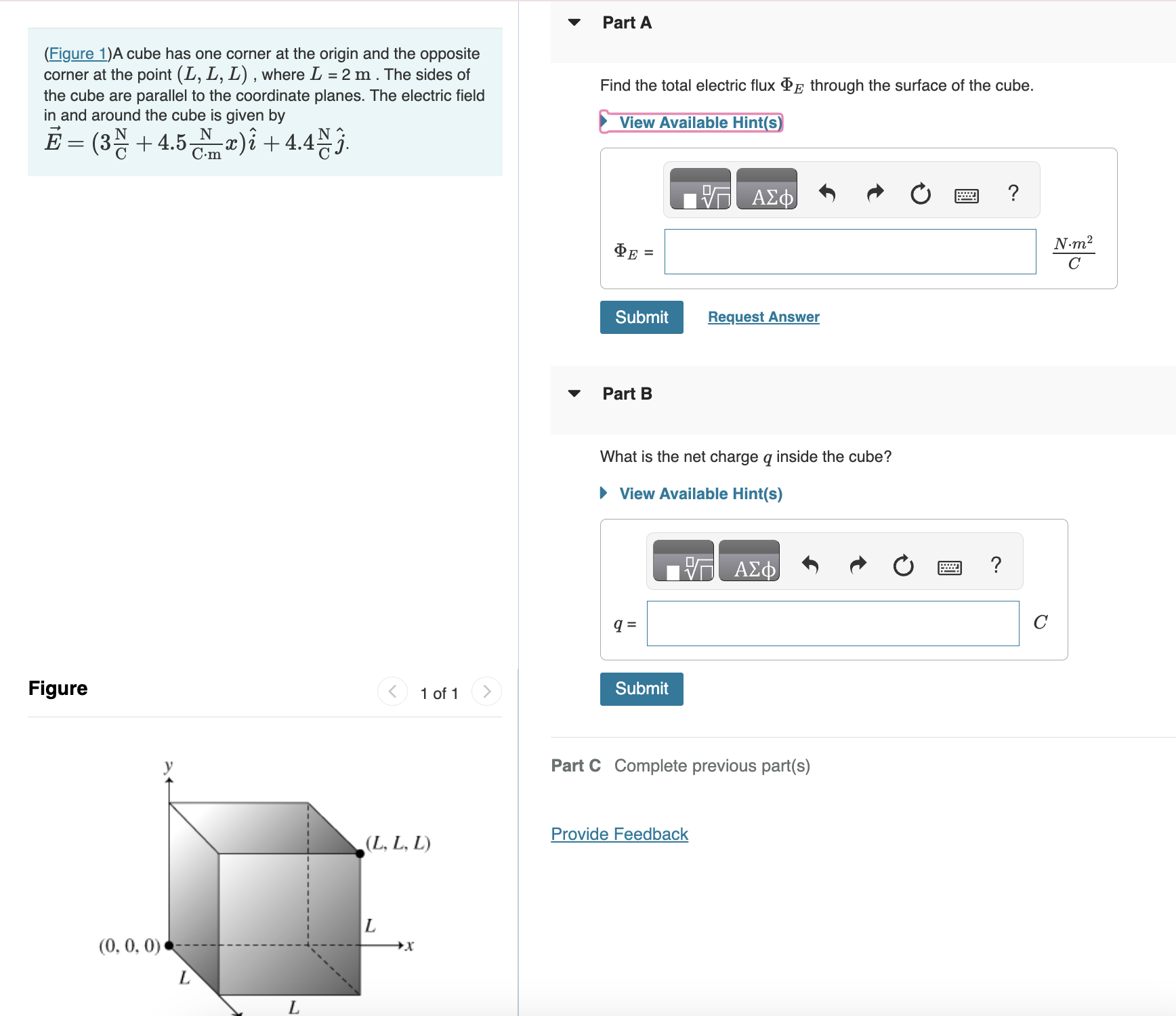 Solved Part A Figure 1 A Cube Has One Corner At The Origin