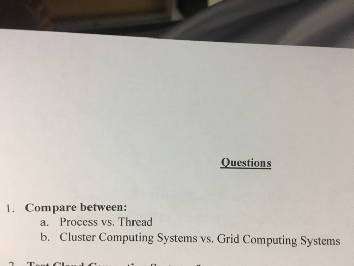 Solved Questions 1. Compare between: a. Process vs. Thread | Chegg.com