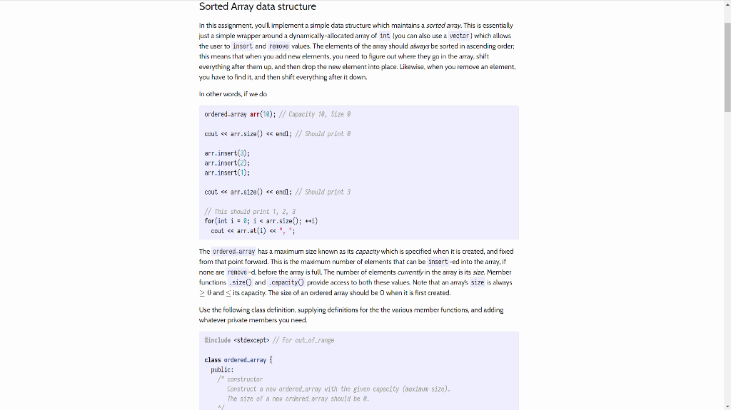 Solved Sorted Array data structure In this assignment, | Chegg.com