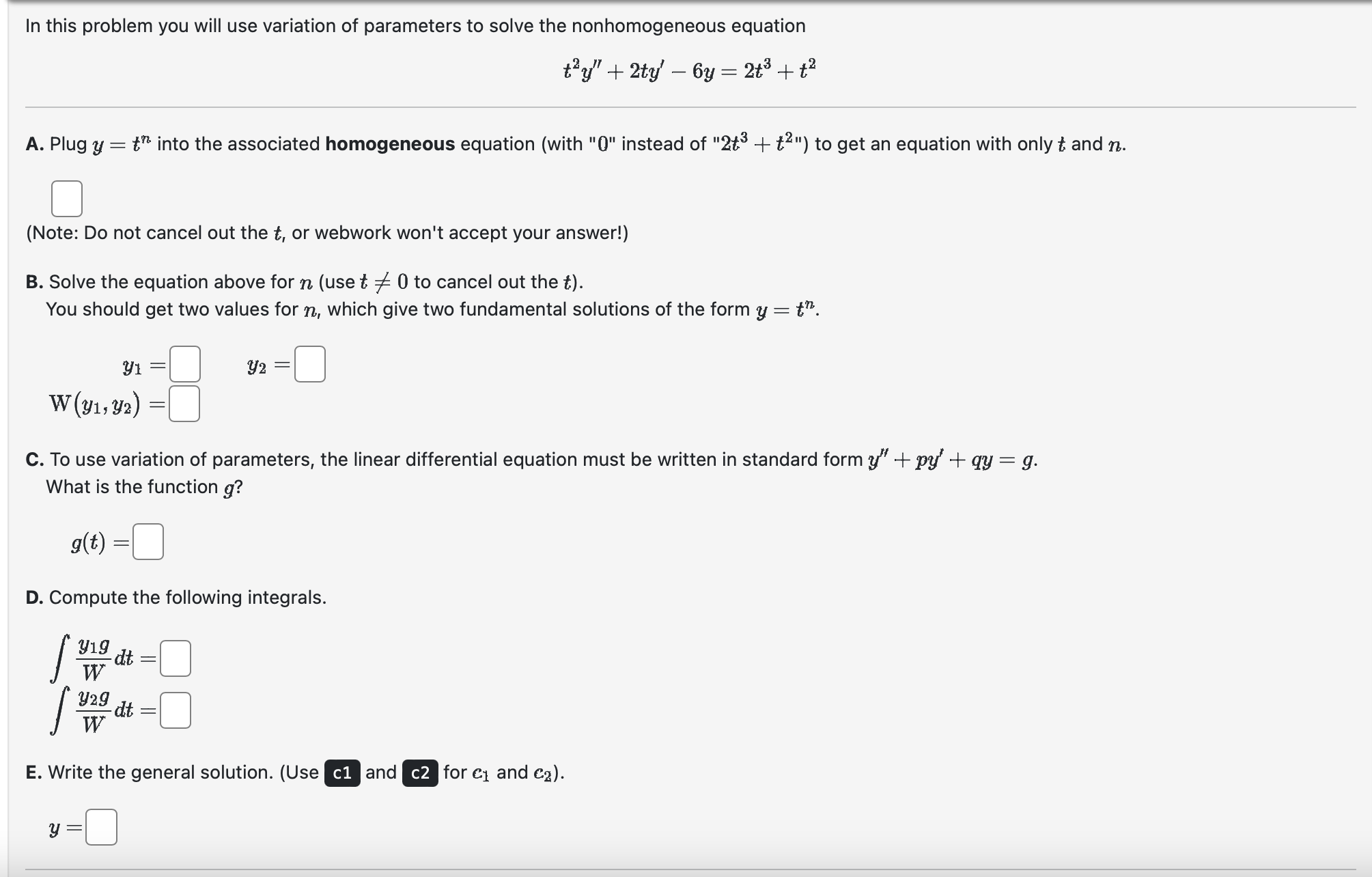 Solved In this problem you will use variation of parameters | Chegg.com