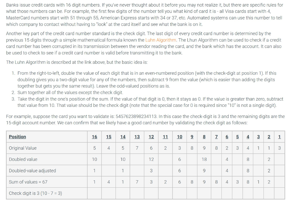 Solved Banks issue credit cards with 16 digit numbers. If | Chegg.com