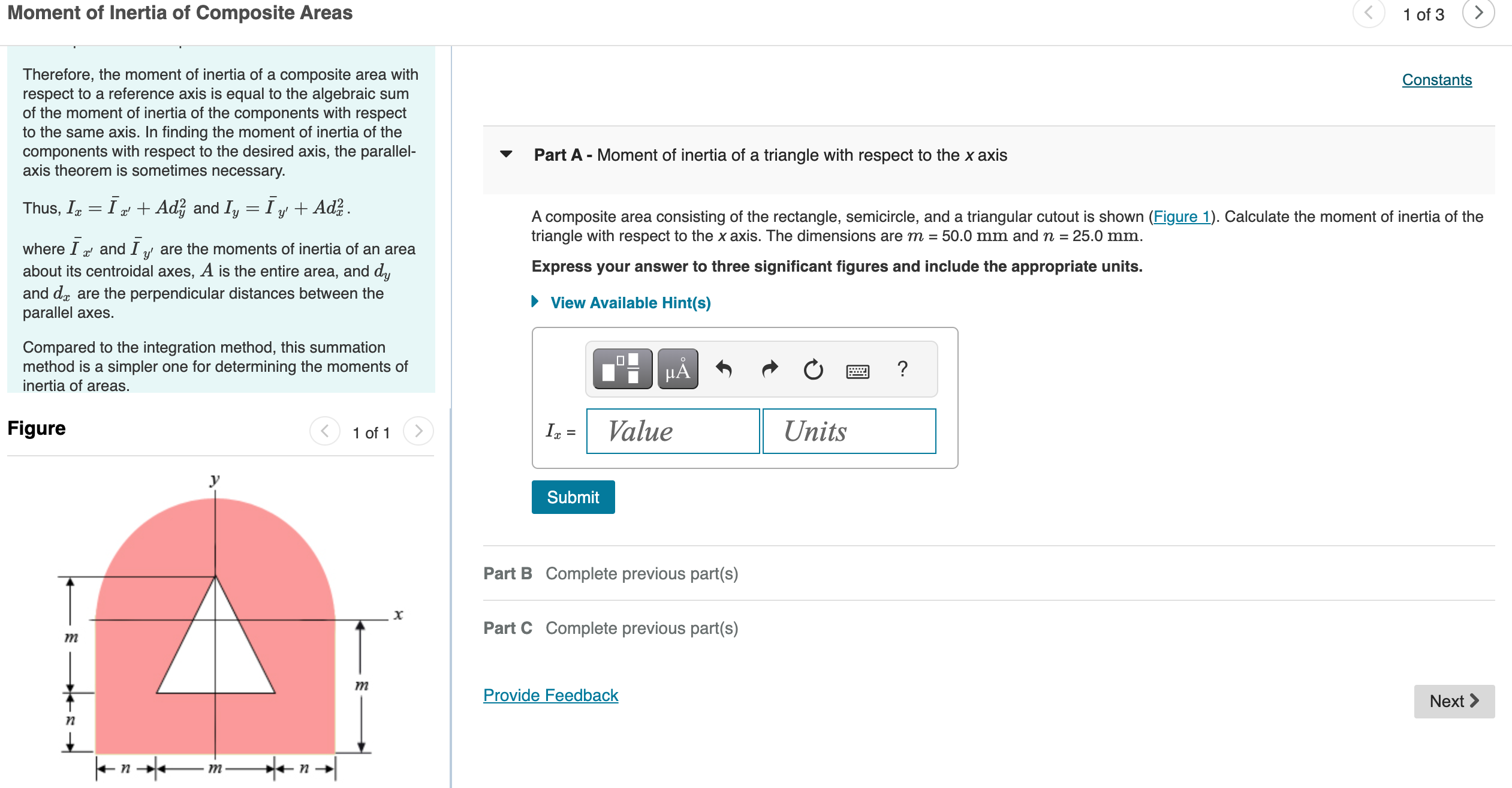 Solved Moment of Inertia of Composite Areas 1 of 3 | Chegg.com