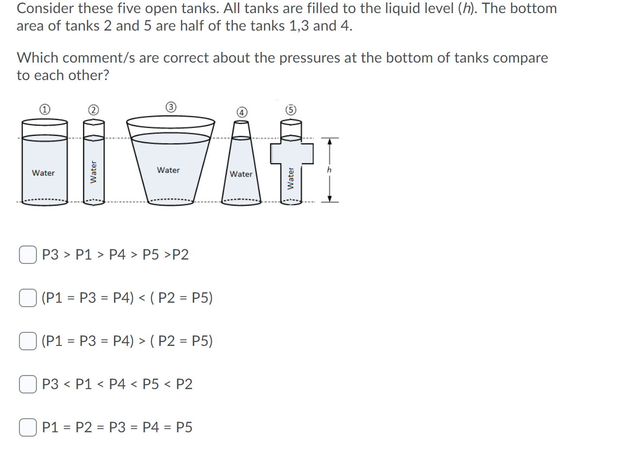 Solved Consider these five open tanks. All tanks are filled | Chegg.com