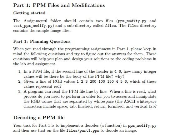 Solved Part 1: PPM Files and Modifications Getting started | Chegg.com