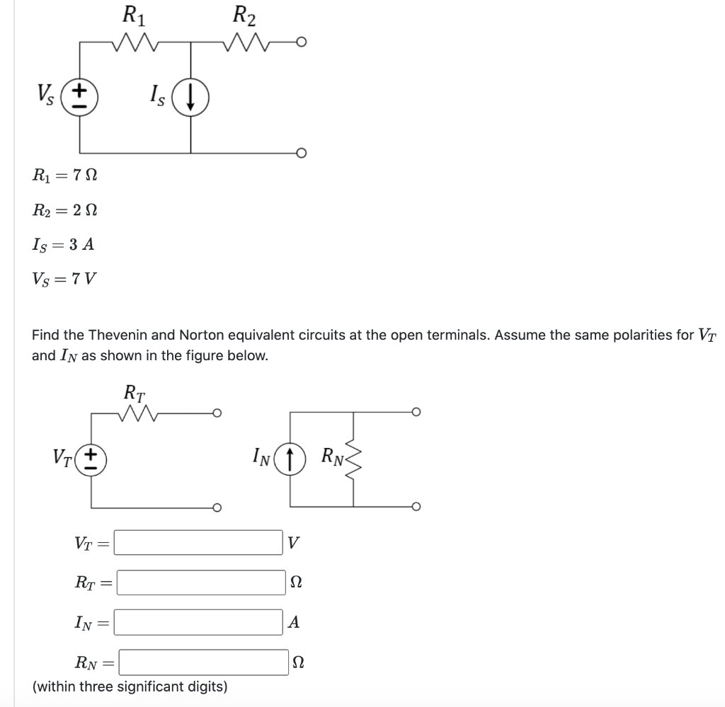 Solved R1 R2 Vs (+ Is R1 = 712 R2 = 212 Is = 3 A Vs = 7 V | Chegg.com