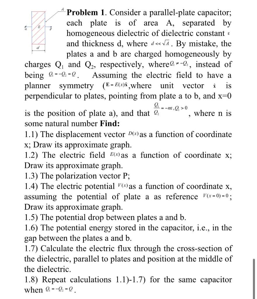 Solved Problem 1. Consider a parallel-plate capacitor; each | Chegg.com