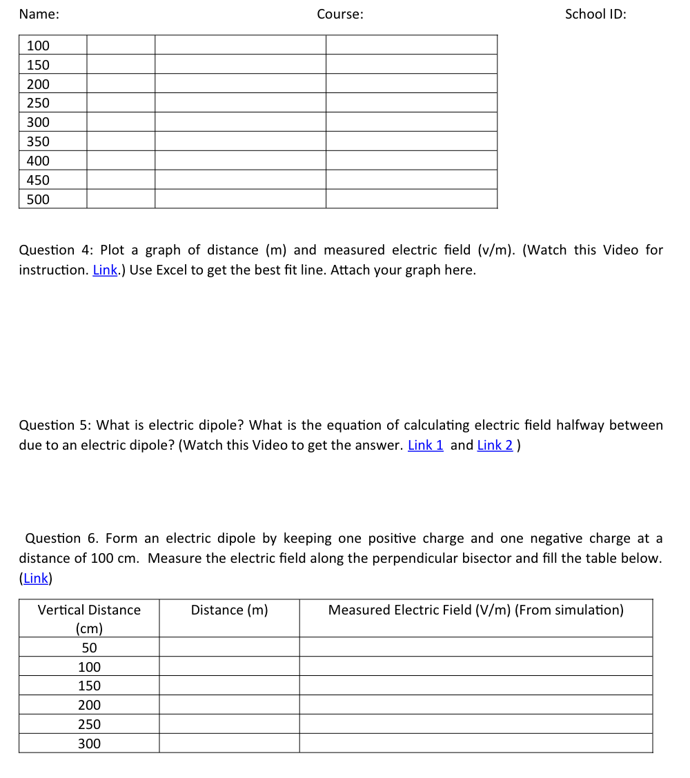 Solved Name: Course: School ID: Question 4: Plot a graph of | Chegg.com
