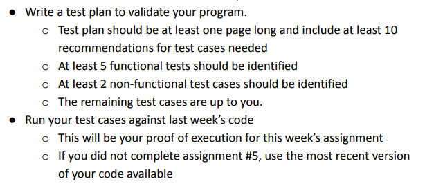 Write a test plan to validate your program. o Test | Chegg.com