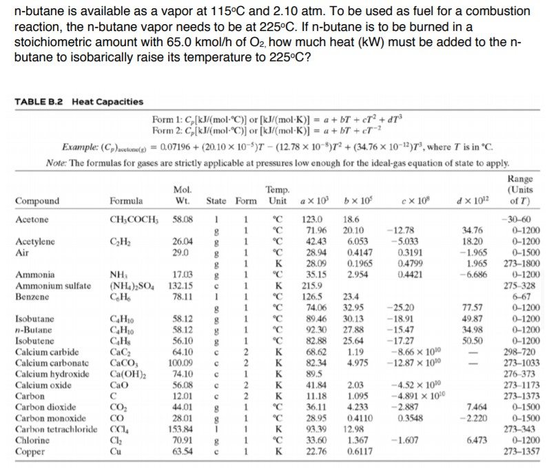 Solved n-butane is available as a vapor at 115°C and 2.10 | Chegg.com