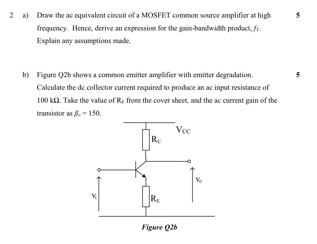 Solved 2 a) 5 Draw the ac equivalent circuit of a MOSFET | Chegg.com