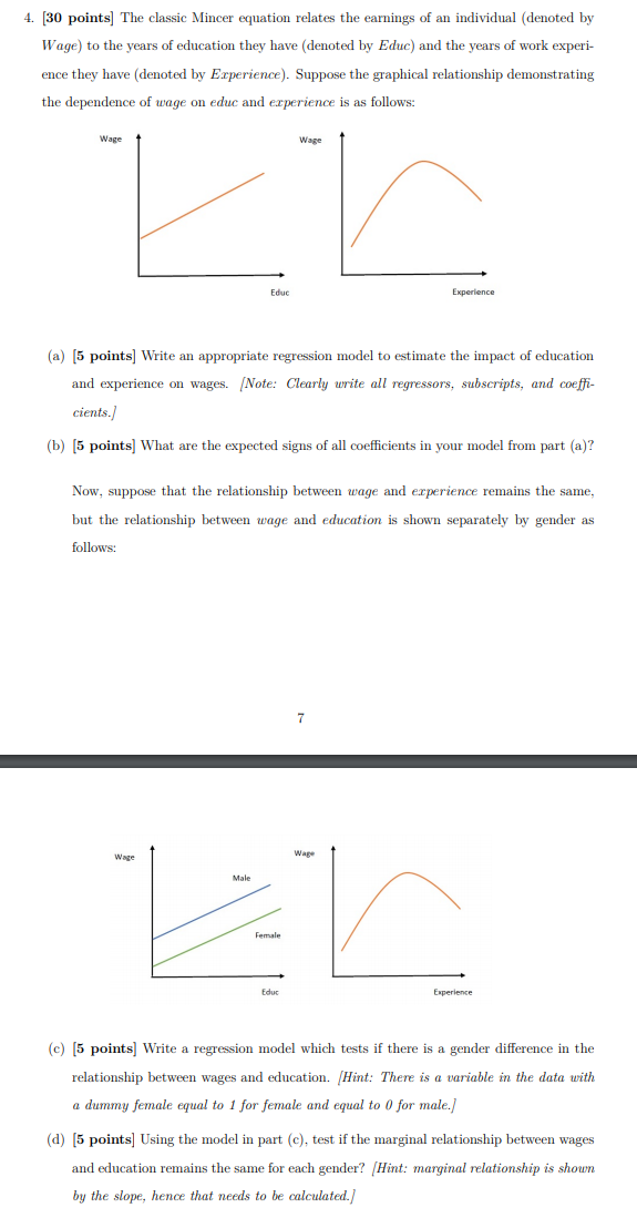 Solved 4. [30 points) The classic Mincer equation relates | Chegg.com