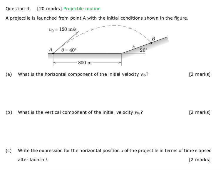 Solved Question 4. [20 marks] Projectile motion A projectile | Chegg.com