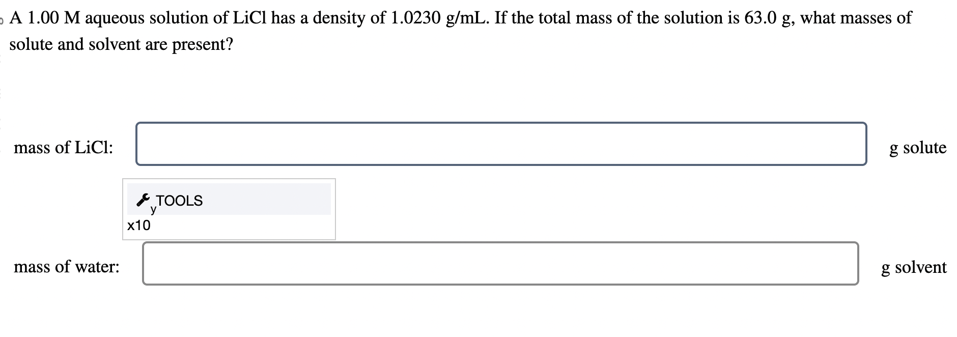 Solved A 1.00M aqueous solution of LiCl has a density of | Chegg.com