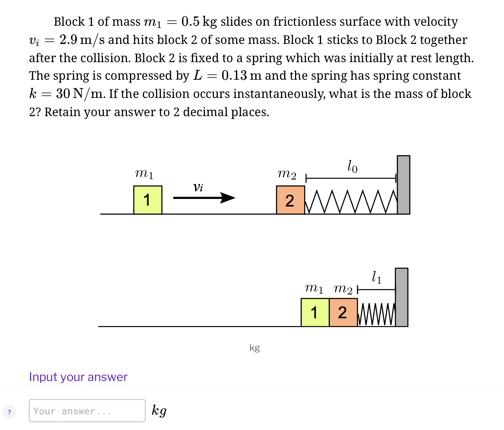 Solved Block 1 of mass m1=0.5 kg slides on frictionless | Chegg.com
