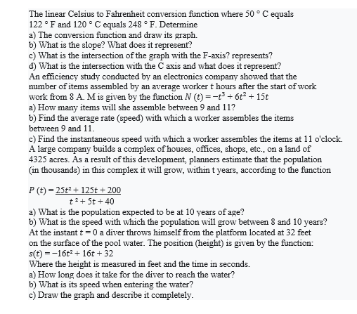 Solved The linear Celsius to Fahrenheit conversion function | Chegg.com