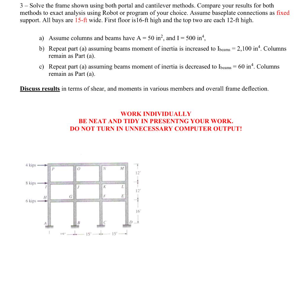 Solved 3 - Solve the frame shown using both portal and | Chegg.com