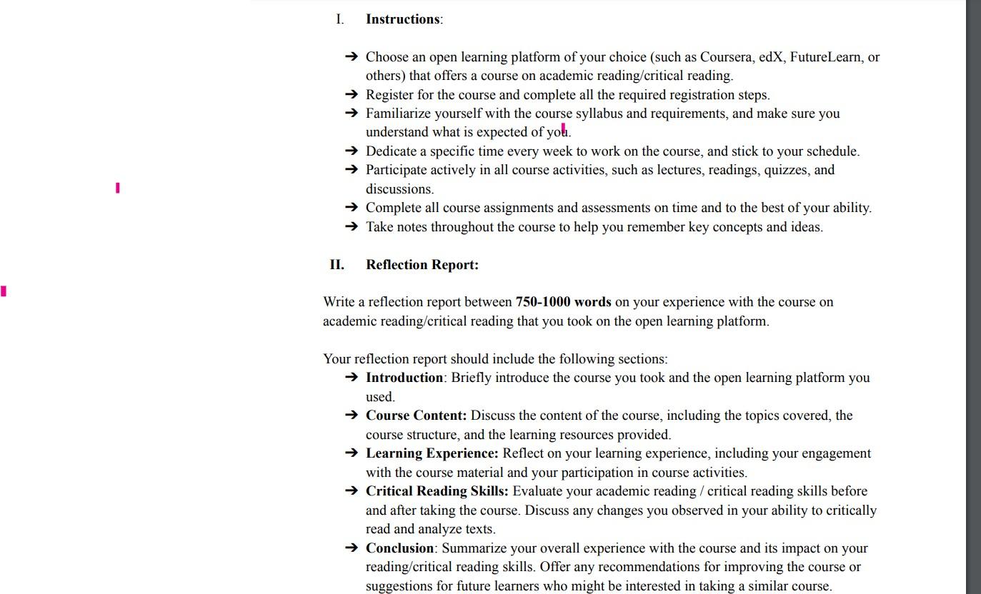 I. Instructions: → Choose an open learning platform | Chegg.com