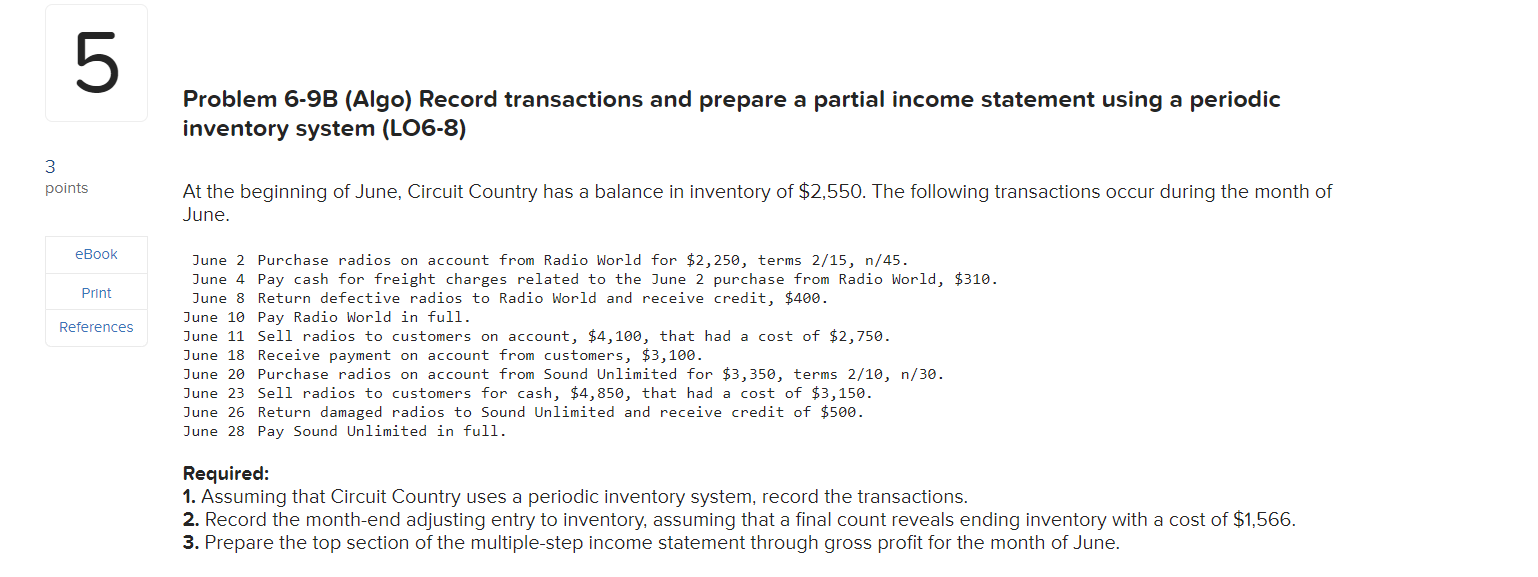 Solved Problem 6-9B (Algo) Record transactions and prepare a | Chegg.com