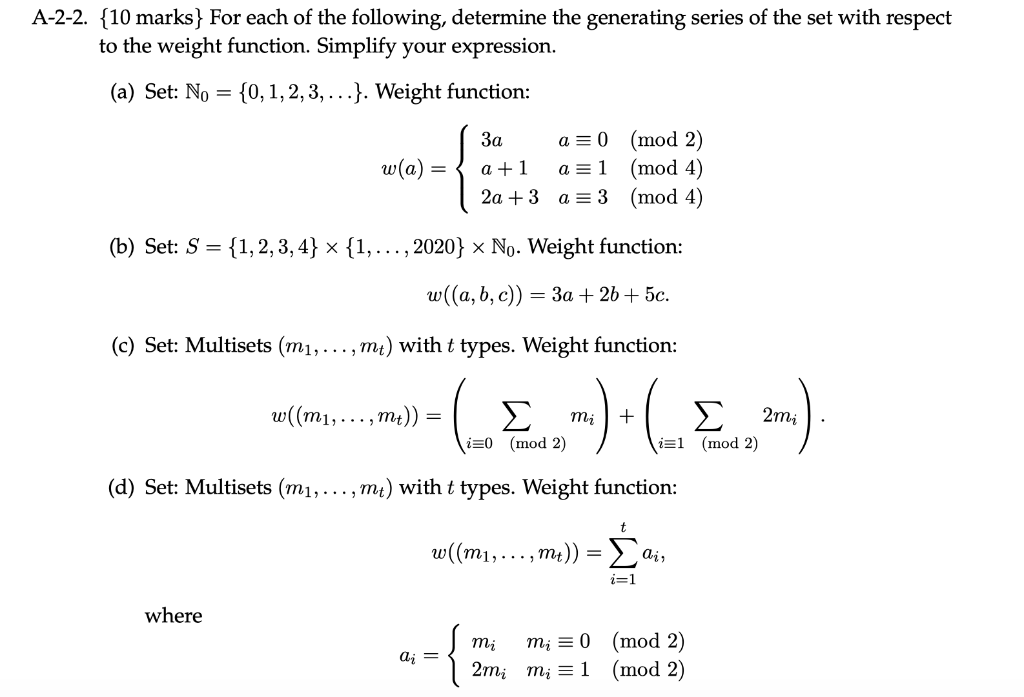 3a \o Tenod a) 7 (mod 2) A-2-2. (10 marks} For each | Chegg.com