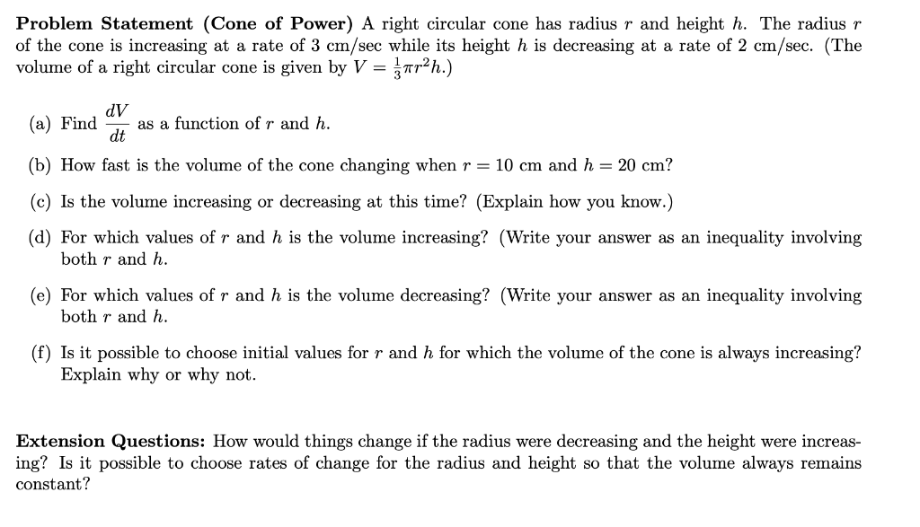 Solved Problem Statement (Cone of Power) A right circular | Chegg.com