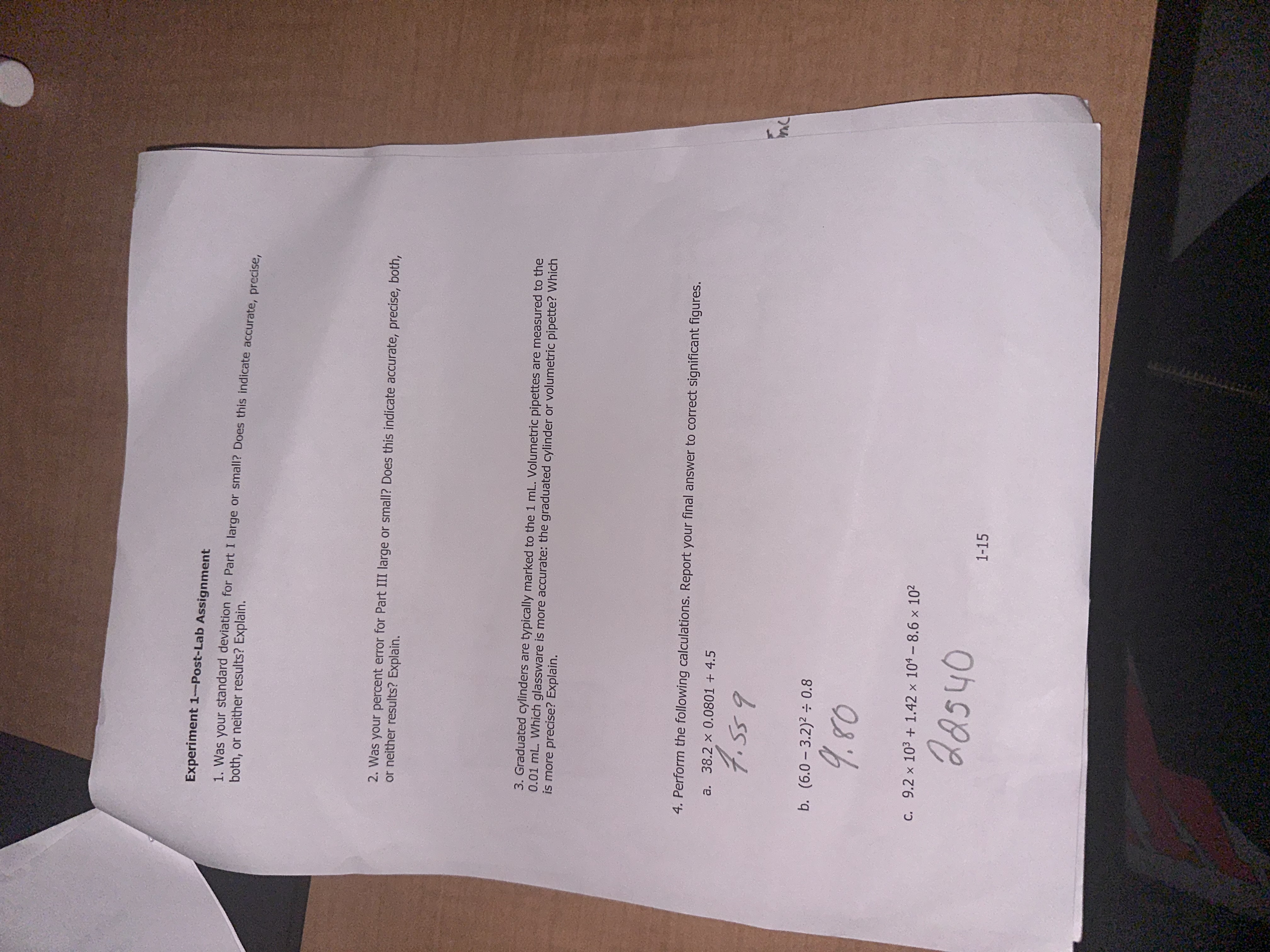 Solved Experiment 1-Post-Lab AssignmentWas your standard | Chegg.com