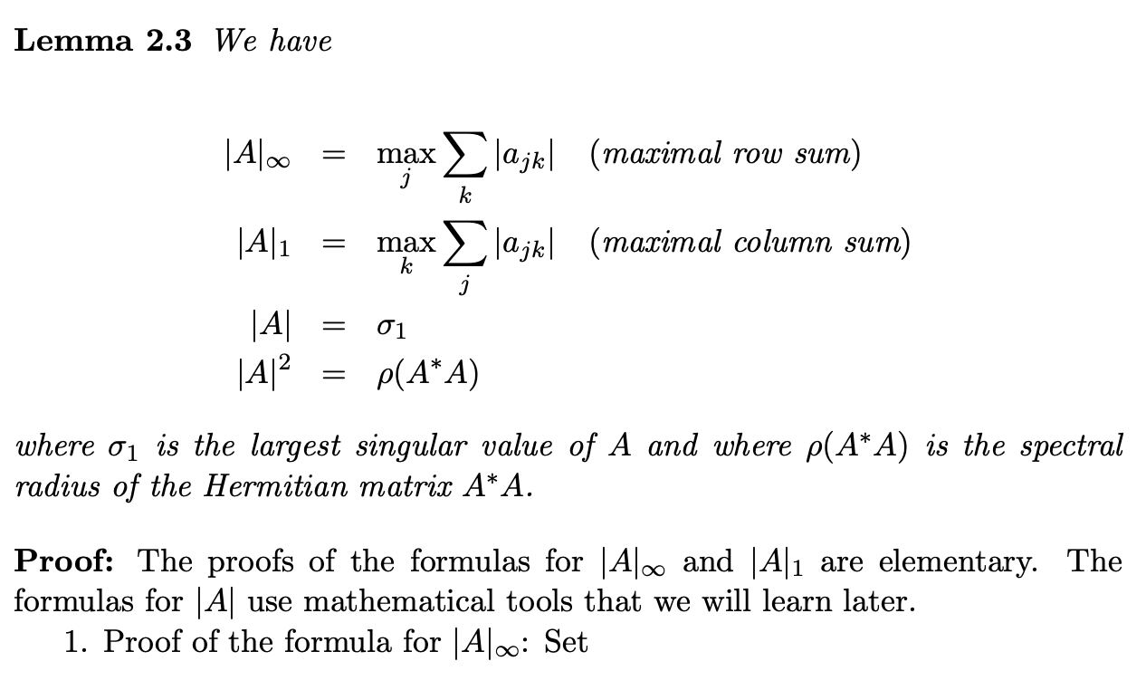 Solved 2. Prove formula for Li-norm of a matrix, given in | Chegg.com