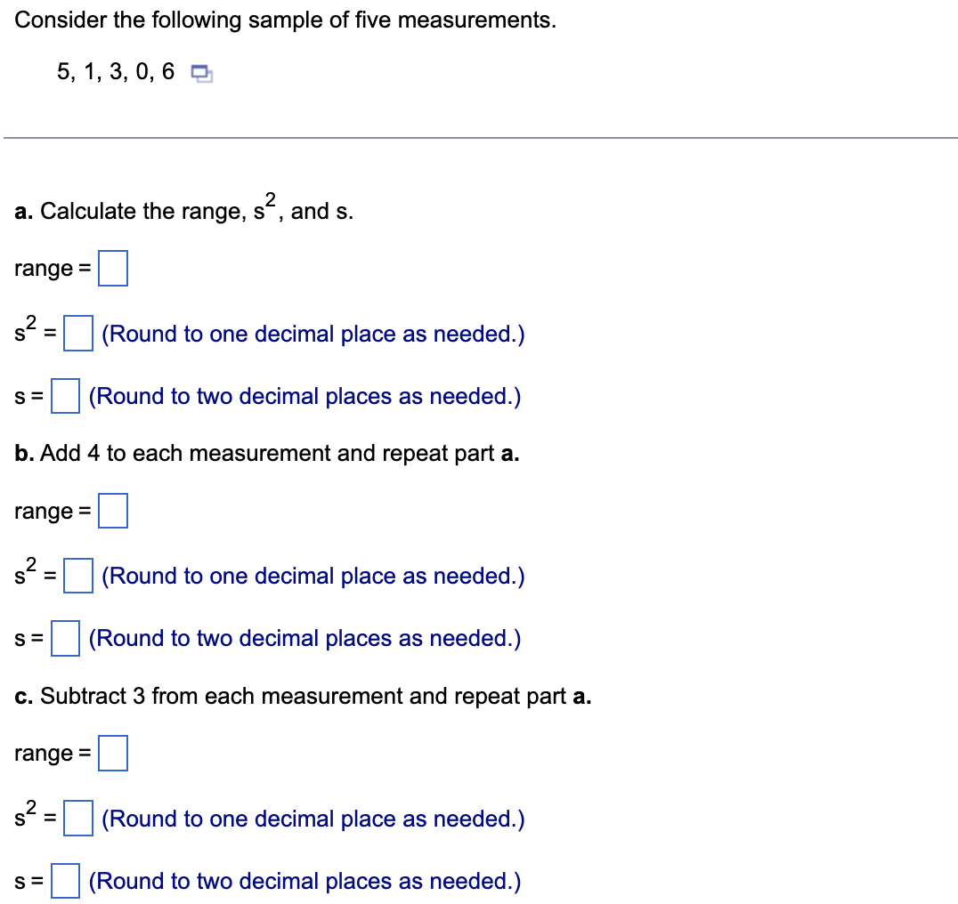 Solved Consider the following sample of five measurements. | Chegg.com