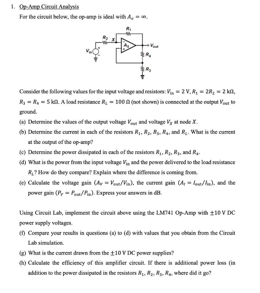 Solved 1. Op-Amp Circuit Analysis For the circuit below, the | Chegg.com