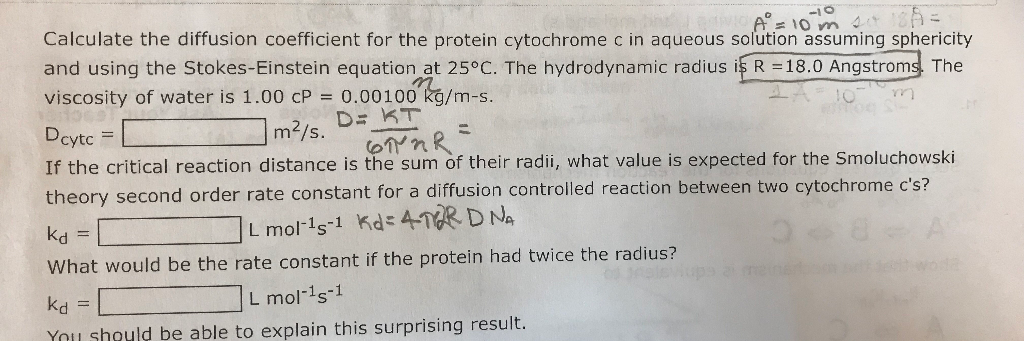 Solved m3/s. De KT A 10 m = Calculate the diffusion | Chegg.com