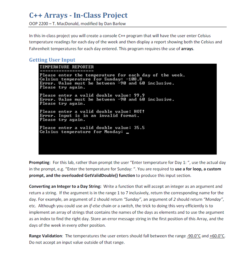 Solved C Arrays In Class Project Oop 2200 T