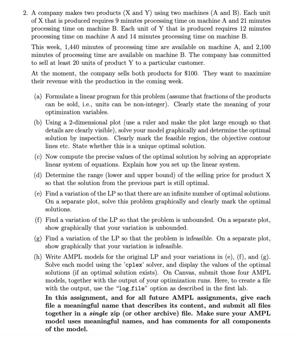 Solved 2. A company makes two products ( X and Y) using two | Chegg.com