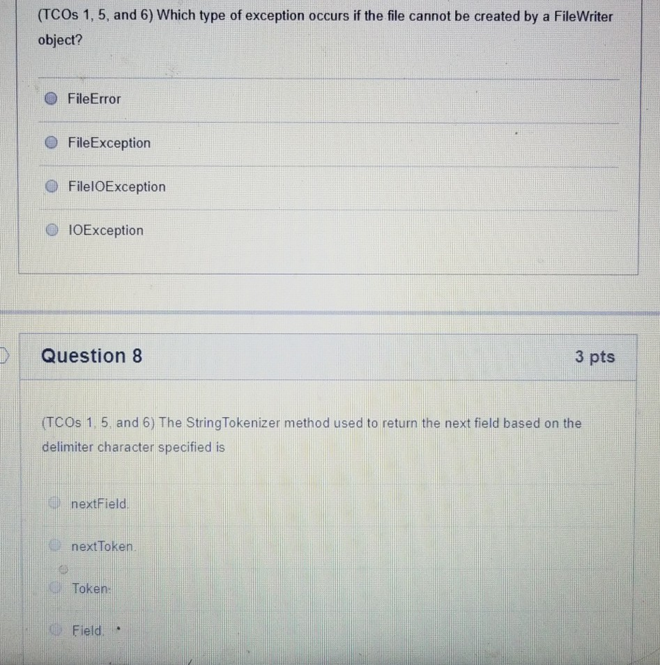 Solved (TCOs 1, 5, and 6) Which type of exception occurs if | Chegg.com