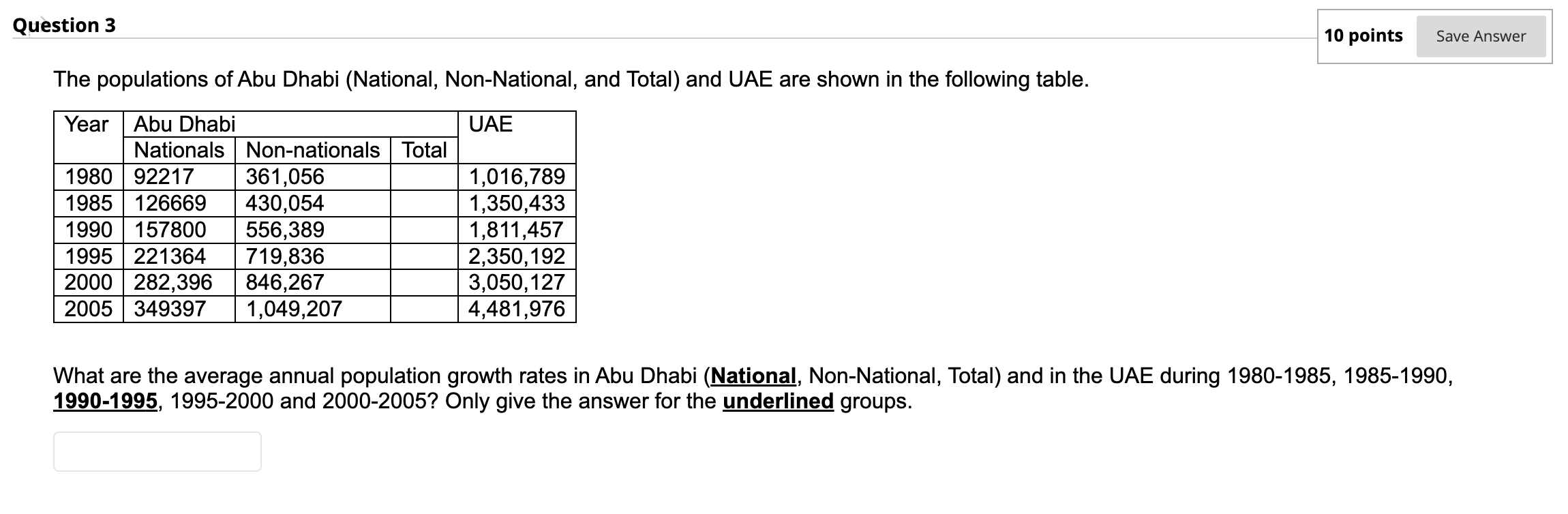 Solved The populations of Abu Dhabi (National, Non-National, | Chegg.com