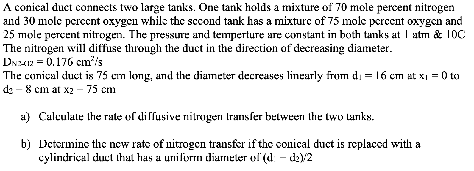 Solved A conical duct connects two large tanks. One tank | Chegg.com