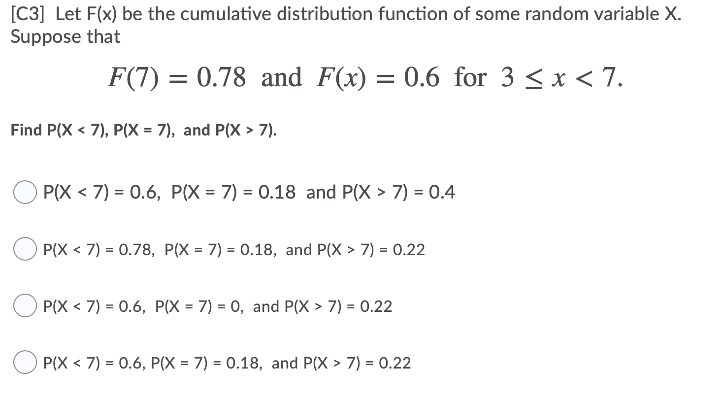 Solved [C3] Let F(x) be the cumulative distribution function | Chegg.com