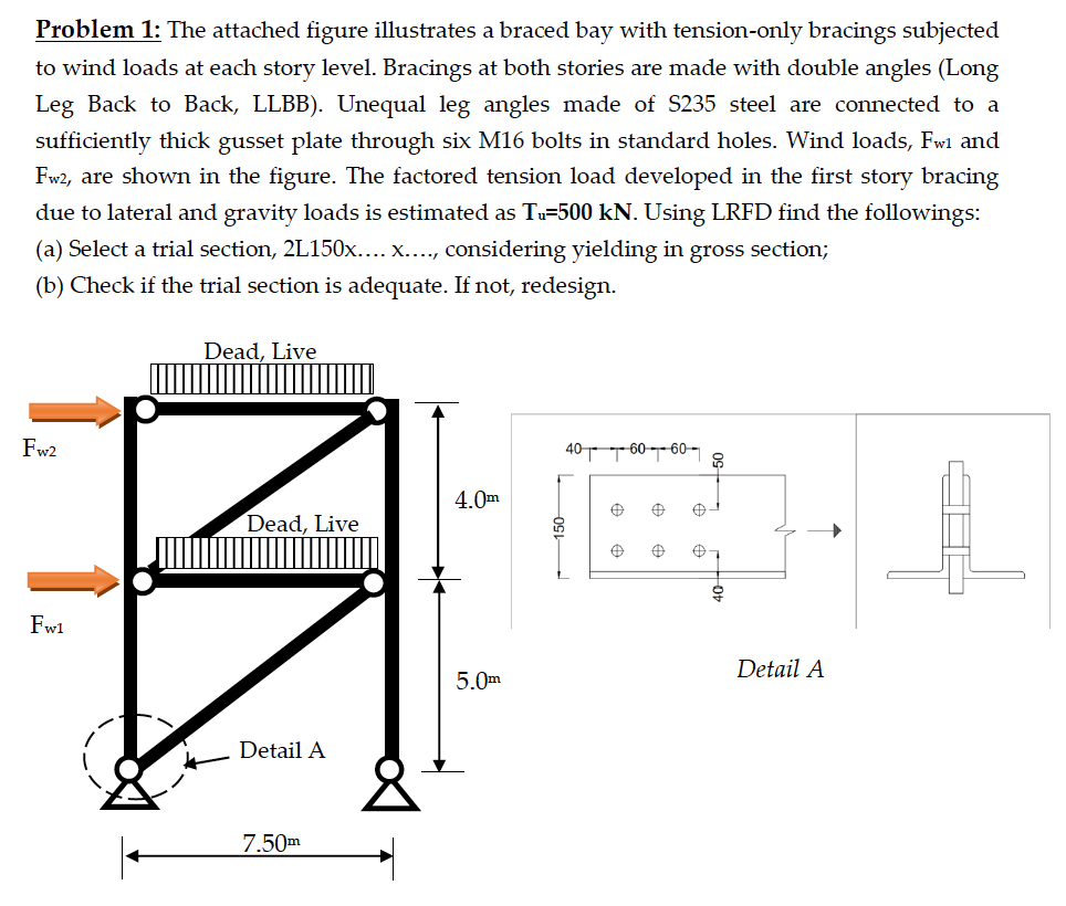 Solved Problem 1: The attached figure illustrates a braced | Chegg.com