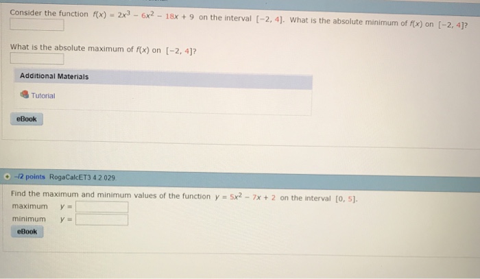 Solved Consider the function f(x) 2x3 -6x2-18x + 9 on the | Chegg.com